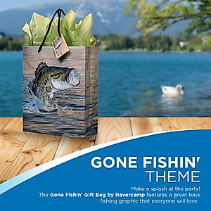 Havercamp Fishing Gift Bag, Medium, 10 x 12 x 4.25 Inches, Gone Fishin' Party Collection
