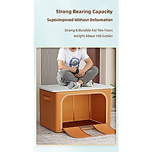 Large Capacity Clothes Storage Bags - Foldable clothing Storage Bins with Foldable Metal Frame, Zipper, Handles, Windows, for clothes and blanket - Underbed storage containers (24L, Cotton)