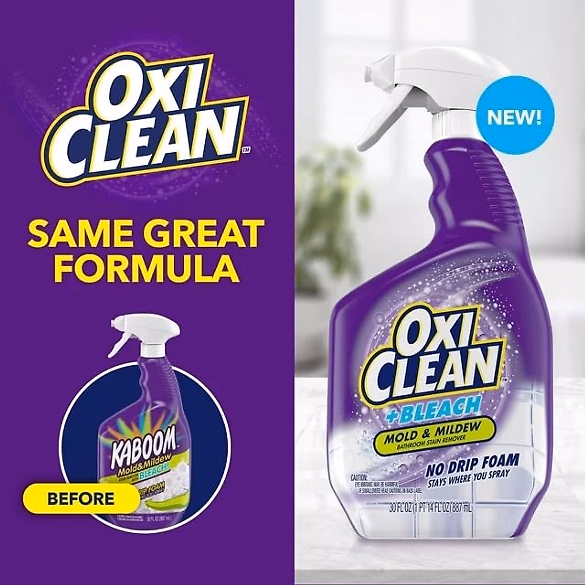 OxiClean plus Bleach, No Drip Foam, Mold & Mildew Bathroom Stain Remover 30 oz. (Pack of 4)
