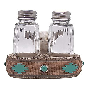 Salt and Pepper Set Holder with a Cow Skull Design, Southwestern Décor, Shakers Included, 4.75 Inches