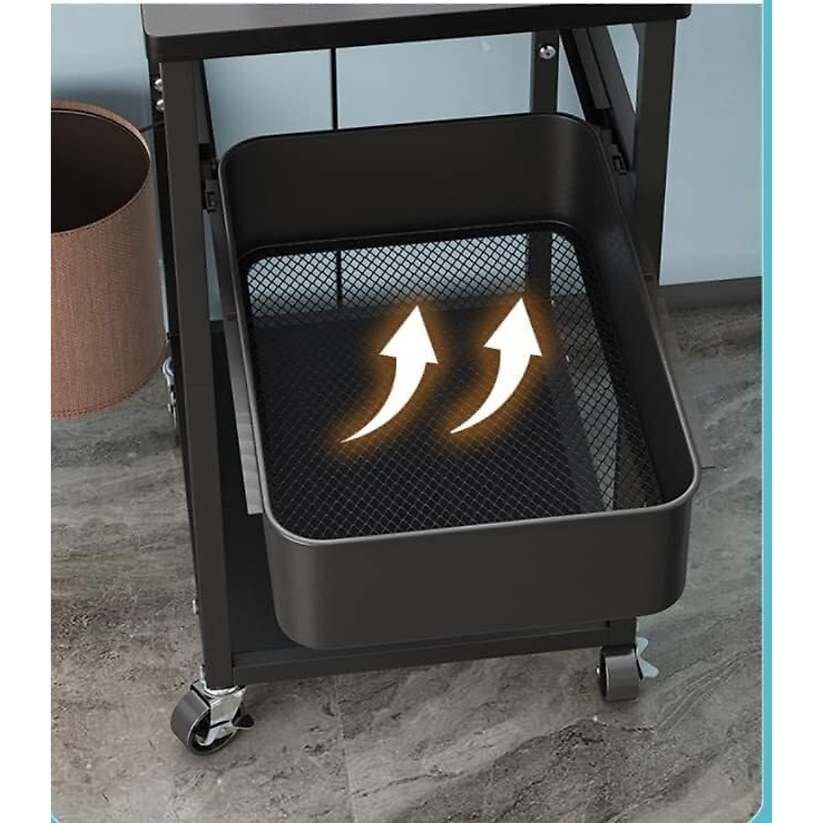 LOSTIS Storage Trolley Rolling Cart Utility Cart Metal Kitchen Storage Cart with Lockable Wheels and Trash Basket Rolling Cart Snack Storage Trolley Bedroom Kitchen Storage Cart Rolling Storage Cart