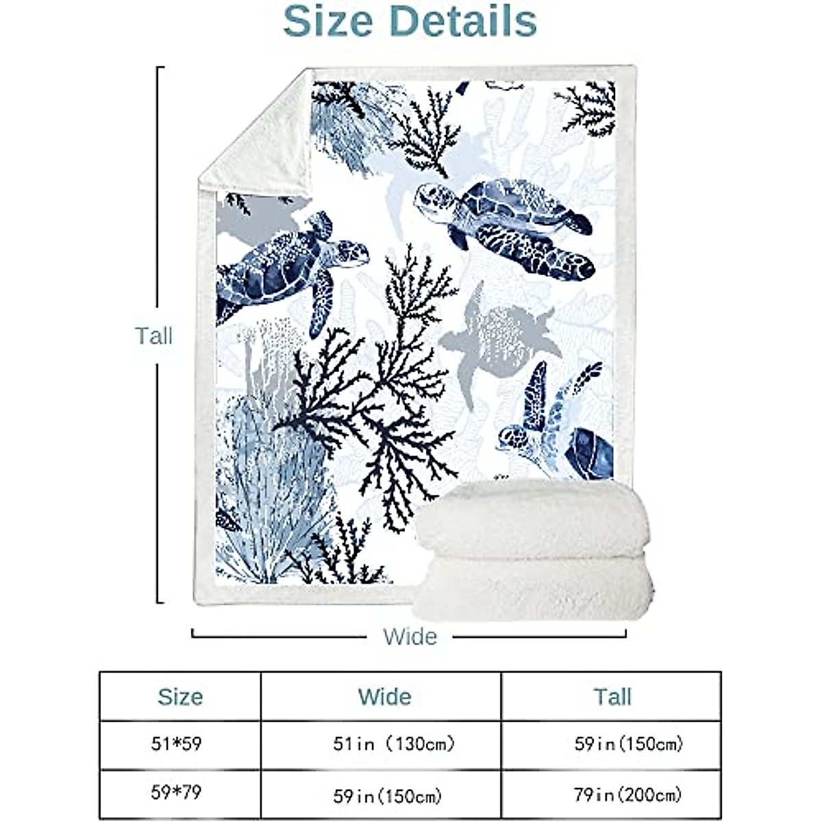 LINGXUQK Sea Turtle Fleece Throw Blanket Underwater World Sea Turtle Sea Grass Natural Watercolor Style Plush Sherpa Blanket Cozy Fluffy Blanket Sea Turtle Gifts…