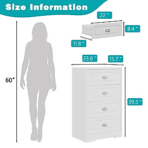 Meilocar Dresser with 4 Drawers, Wood Dresser White Vertical Dresser Chest of Drawers, Closet Organizer Unit for Living Room, Black Dresser for Bedroom, Hallway (White)