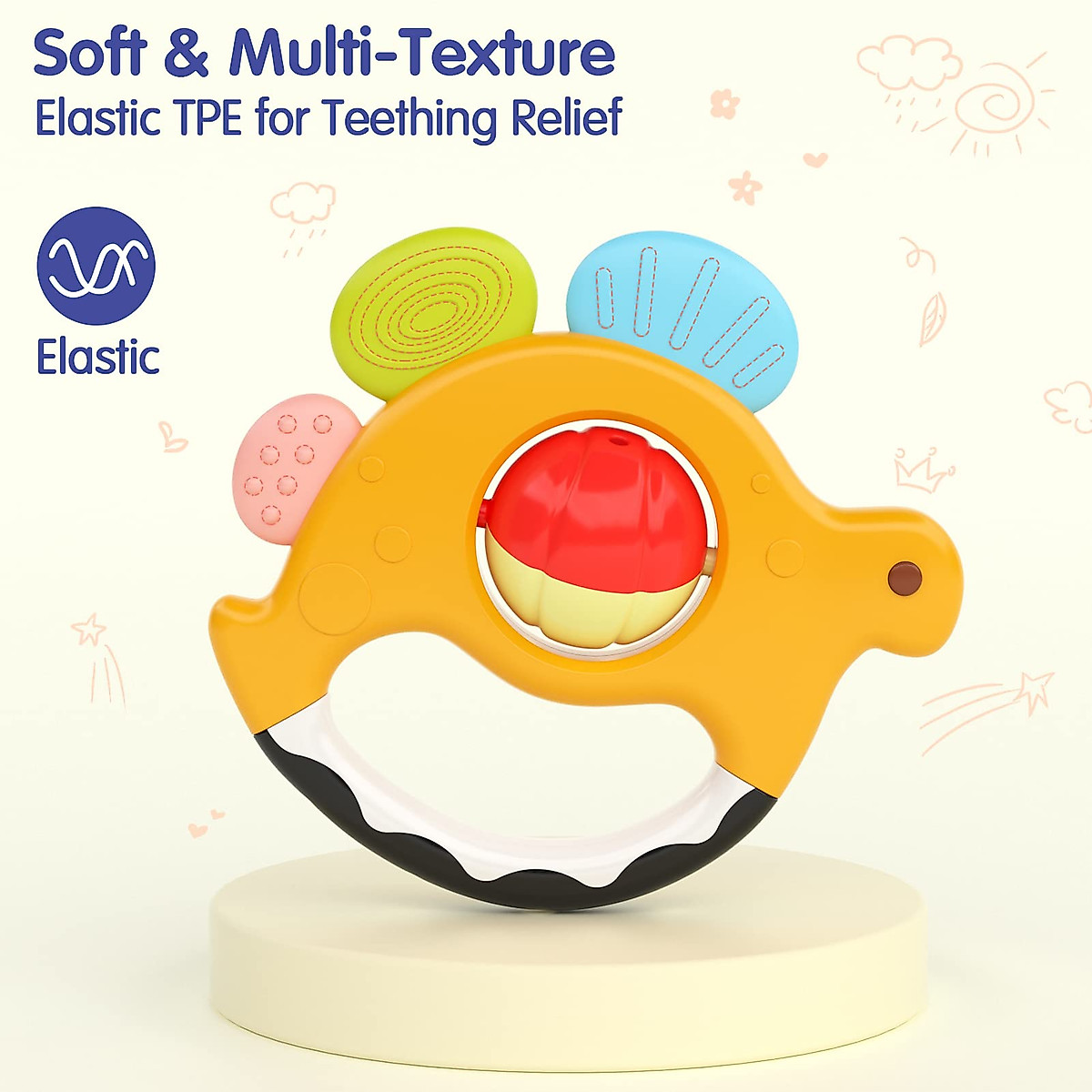 BABYFUNY Baby Toys 3-6 Months Dinosaur Rattle Toy - Baby Teething Toys for Babies - Baby Girl Gifts - Baby boy Gifts - Shaker Grab Spin Baby Toys 6 to 12 Months