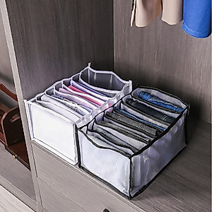 2 Pack 7 Grids Wardrobe Clothes Organizer Washable Foldable Visible Clothes Drawer Mesh Separation Organizer for Underwear, Jeans, Socks, T-shirts, Scarves, Leggings, Skirts
