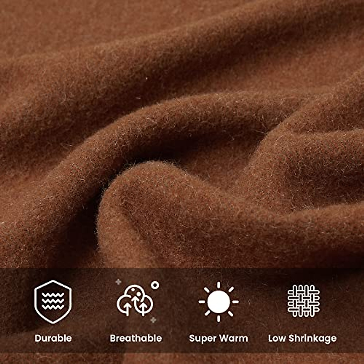 ZonLi Wool Blanket with Fringe, 60"x80" Large Warm Washable Throw Blanket for Military Camping Outdoor Emergency Kits, Double-Sided Fall Throw Blanket for Couch, All Season Use(Red Brown)