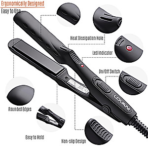 LOVANI Mini Flat Iron, Tourmaline Ceramic Small Hair Straightener, Dual Voltage Travel Hair Iron for Worldwide Use, Portable Mini Straightener with Insulated Bag