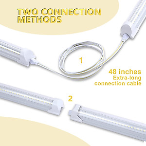 6 Pack T8 Led 4FT 60W Integrated V Shaped Shop Light,Linkable White Daylight 6000k LED Strip Lights Fixture for Garage, Indoor Tube Light for Living Room with On/Off Switch Cable Clear Cover