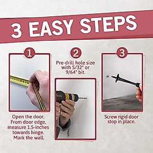 Jack N’Drill (3 ⅛) Rigid Door Stop (12 Pack) - Rustproof Black Solid Door Stopper w/Durable Rubber Tips | Protects Walls & Doors from Damage | Great for Office & Home