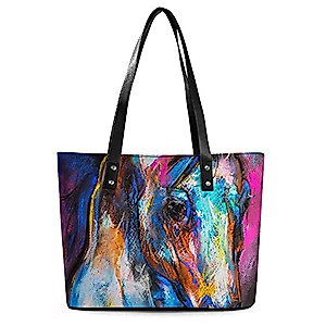 Womens Handbag Watercolor Horse Leather Tote Bag Top Handle Satchel Bags For Lady