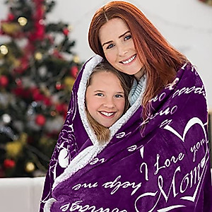 Jhomk I Love You Mom Gift Throw Blanket from Daughter or Son , Mom Birthday Gifts for Mom Unique, A Warm Hug Gift for Christmas, Mothers Day, Valentines Day - (65” x 50” Purple, Sherpa)