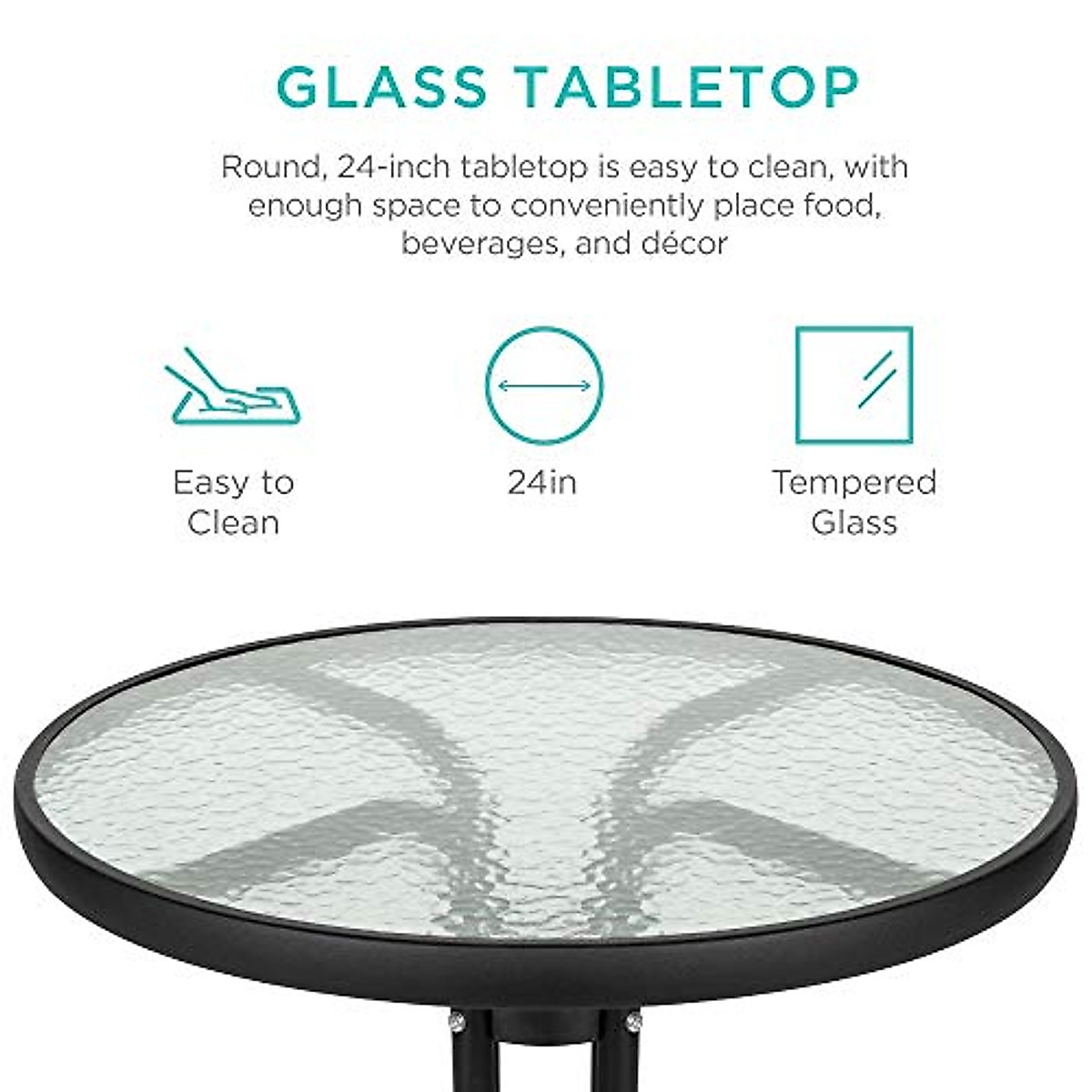 Best Choice Products 3-Piece Patio Bistro Dining Furniture Set w/Textured Glass Tabletop, 2 Folding Chairs, Steel Frame, Polyester Fabric - Gray