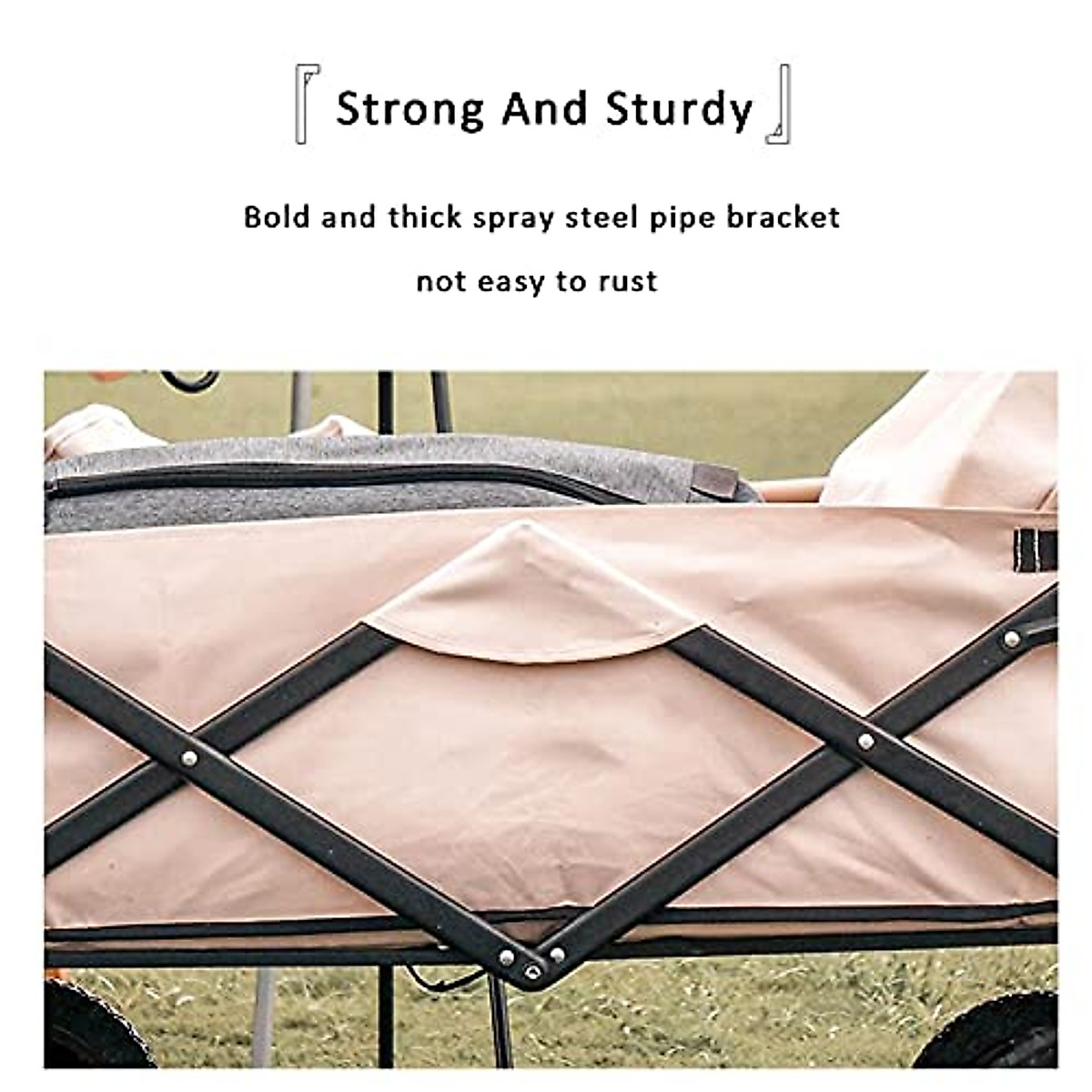 Picnic Camping Cart Portable Collapsible Outdoor Utility Wagon Garden Folding Trolley 80KG Max Load Push Wagon Sturdy Lightweight Beach Outdoor Garden Picnic Cart,Creamy White