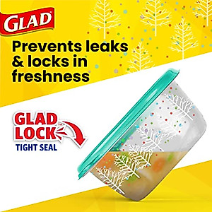 GladWare Big Bowl Large Round Holiday Edition Food Storage Containers with Lids | 48 oz Holiday Containers with Green Pine Tree Design, 3 Count Set | Airtight Food Storage Containers for Food