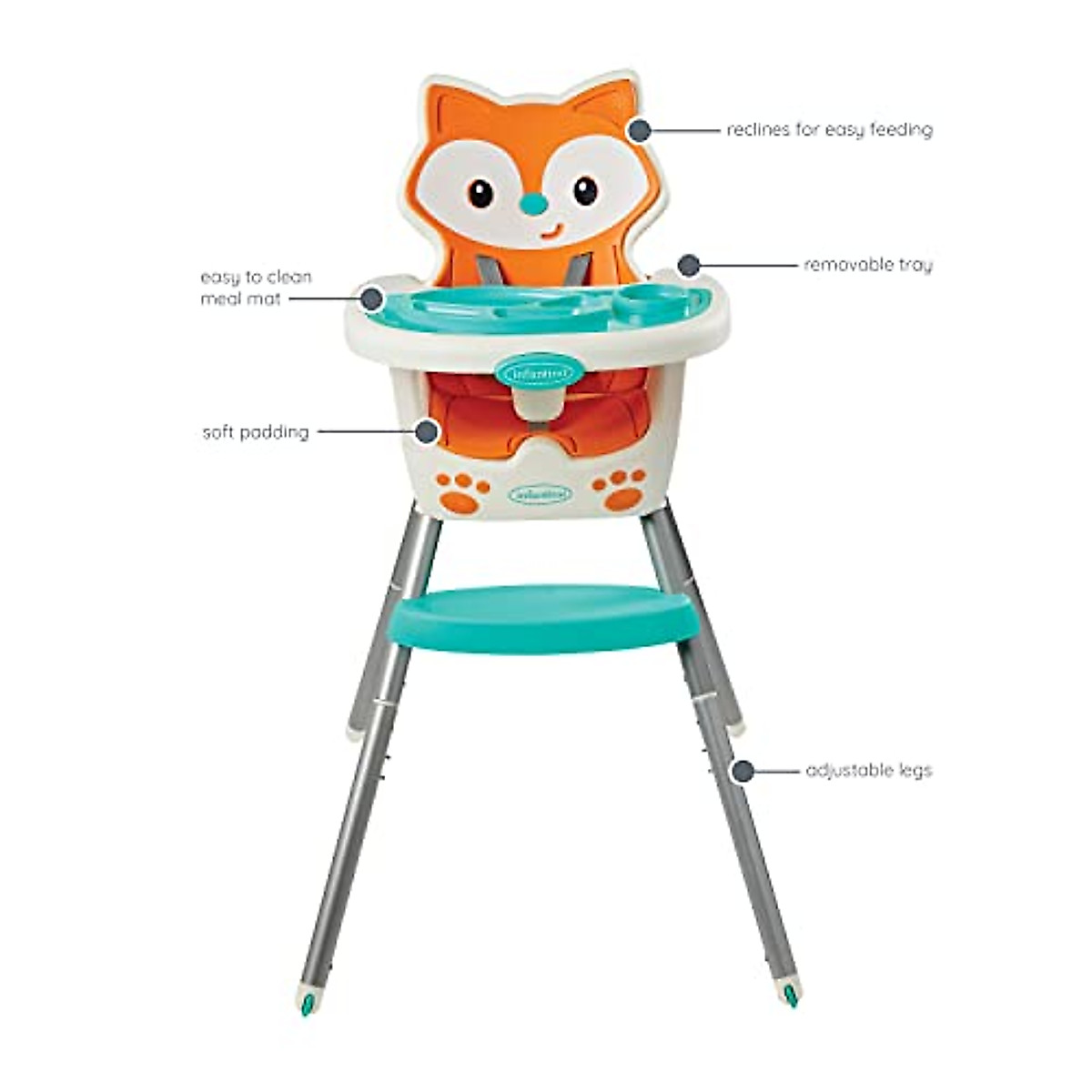 Infantino Grow-with-Me 4-in-1 Convertible High Chair, Fox-Theme, Space-Saving Design, Booster and Toddler Chair, for Infants & Toddlers 3M-36M