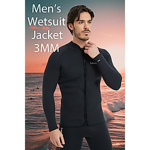 Lemorecn Men’s 3mm Wetsuits Jacket Long Sleeve Neoprene Wetsuits Top(2031blackXL)