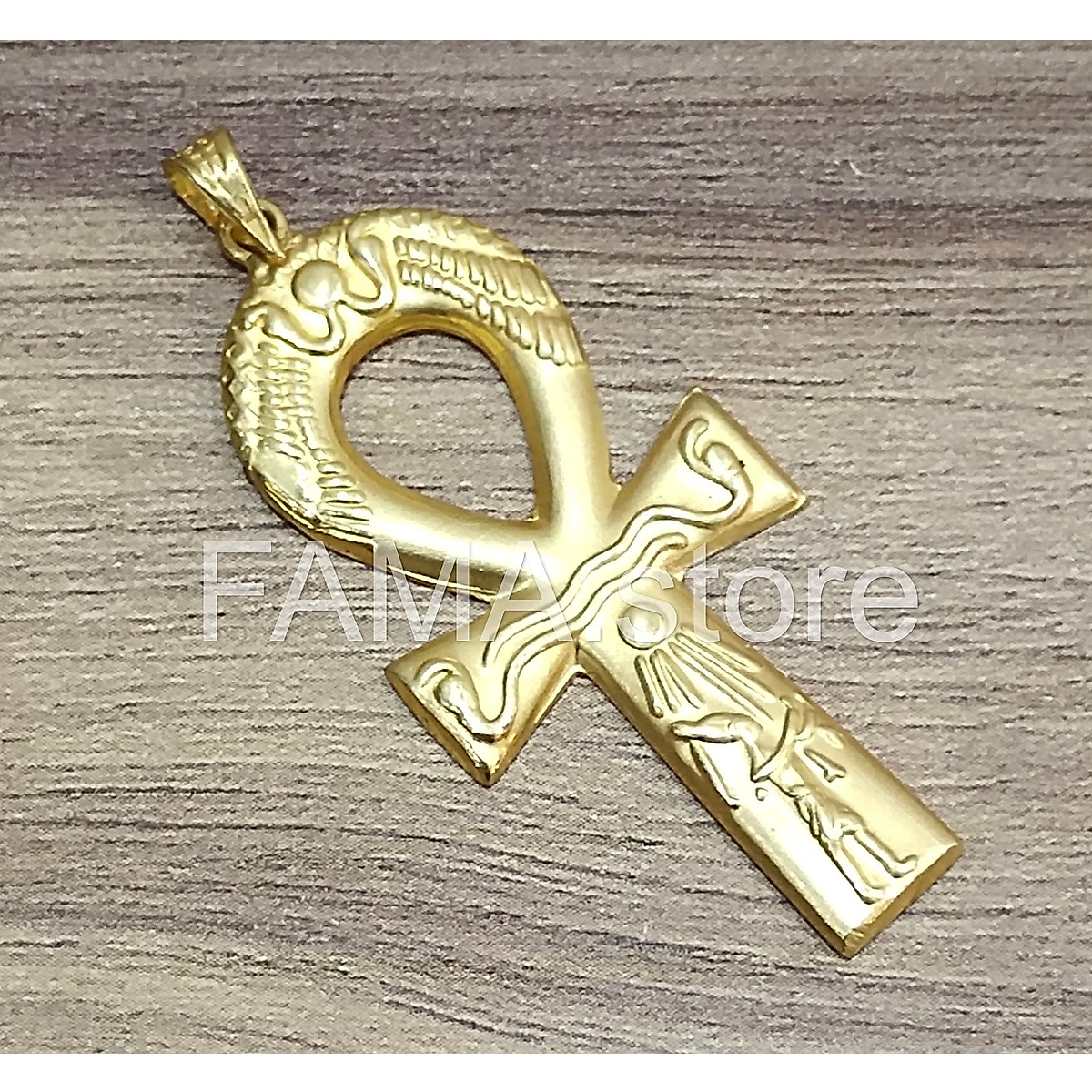 FAMA.store Egyptian Jewelry Ankh Cross Key of Life 18K Solid Yellow Gold necklas Pendant #6 (Large)