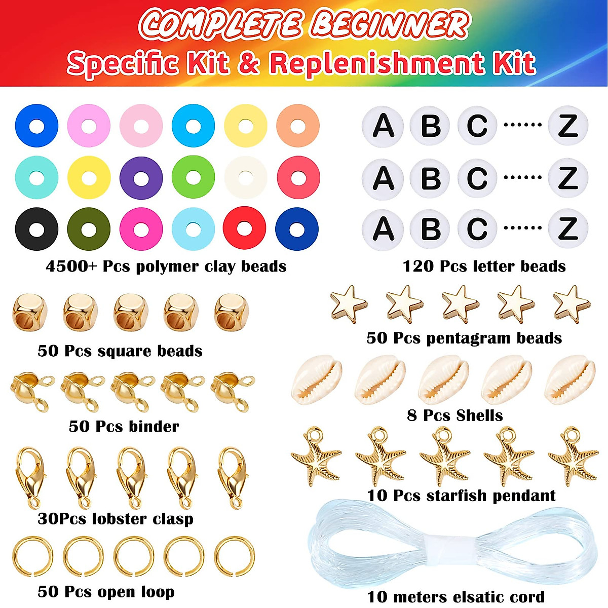 GOLRAY 4800 Pcs Flat Round Polymer Clay Spacer Beads for Jewelry Making Bracelets Necklace Earring DIY Craft Kit with Pendant and Jump Rings - Creat 30-40 Pack Bracelets (6mm 18 Colors Beads)