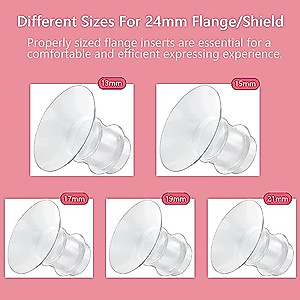 Silicone Flange Insert 13/15/17/19/21mm, Compatible with Medela, Willow, Momcozy S9/S10/S12 Wearable Hand Free Breast Pump Flange Insert, Reduce 24mm Shield/Flange Nipple Tunnel Down to Correct Size