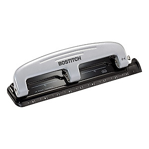 Bostitch Office Three-Hole Punch, Silver/Black (2101), 12 Sheet Black