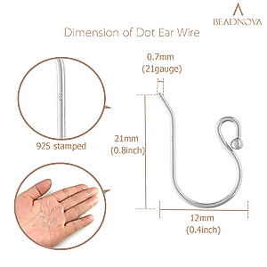 BEADNOVA Earring Hooks 925 Sterling Silver Ball Dot Ear Wire with Rubber Earring Backs Earwire for Jewelry Making Earring Supplies (12pcs Ear Wire and 12pcs Earring Backs, Total 24pcs)