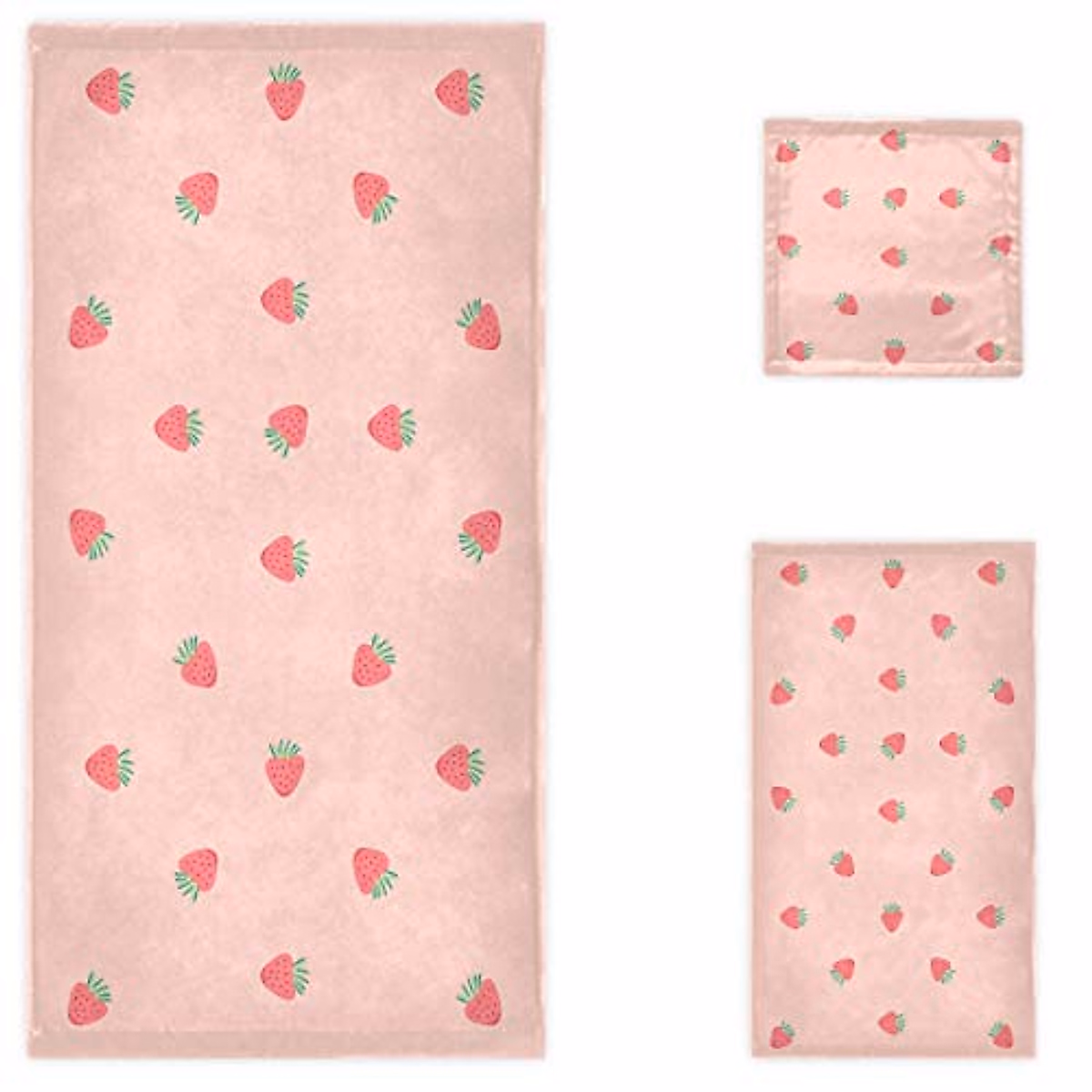 Naanle Beautiful Sweet Strawberry Pattern Soft Decorative Set of 3 Towels, 1 Bath Towel+1 Hand Towel+1 Washcloth, Multipurpose for Bathroom, Hotel, Gym, Spa and Beach(Pink)