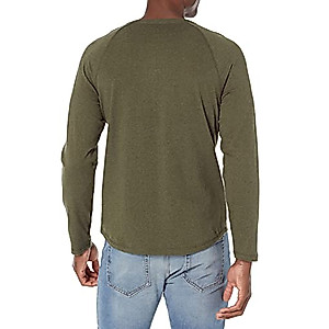 Amazon Essentials Men's Slim-Fit Long-Sleeve Henley Shirt, Olive Heather, Large