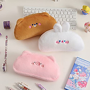 Operitacx Plush Pig Pencil Case: Cute Cartoon Animal Stationery Pen Pouch Travel Cosmetic Makeup Brushed Bag Organizer with Zipper for Teen Girls School Students