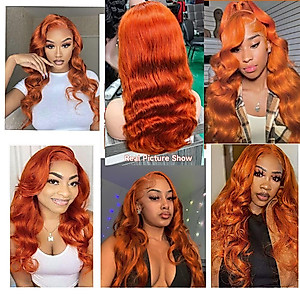Eteenana Ginger Lace Front Wigs Human Hair Pre Plucked Body Wave 13x4 HD Transparent Lace Front Wigs Human Hair Colored 100% Brazilian Orange Glueless Human Hair Wigs for Women 180% Density (20 Inch)