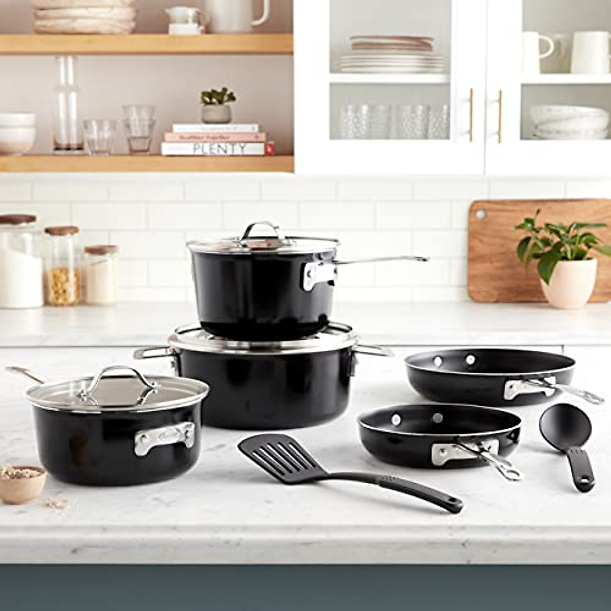 Gotham Steel STACKMASTER Pots Stackable 10 Piece Cookware Set Ultra Nonstick Cast Texture Coating Includes Fry Pans, Black