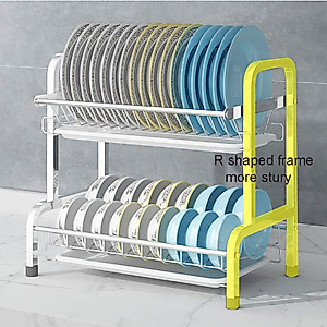 2-Tier Dish Rack, Colture Stainless Steel Dish Drying Rack with Utensil Holder and Drain Board Wine Glass Holder Easy-Storage Rustproof Kitchen Counter Dish Drainer Rack Organizer, Silver