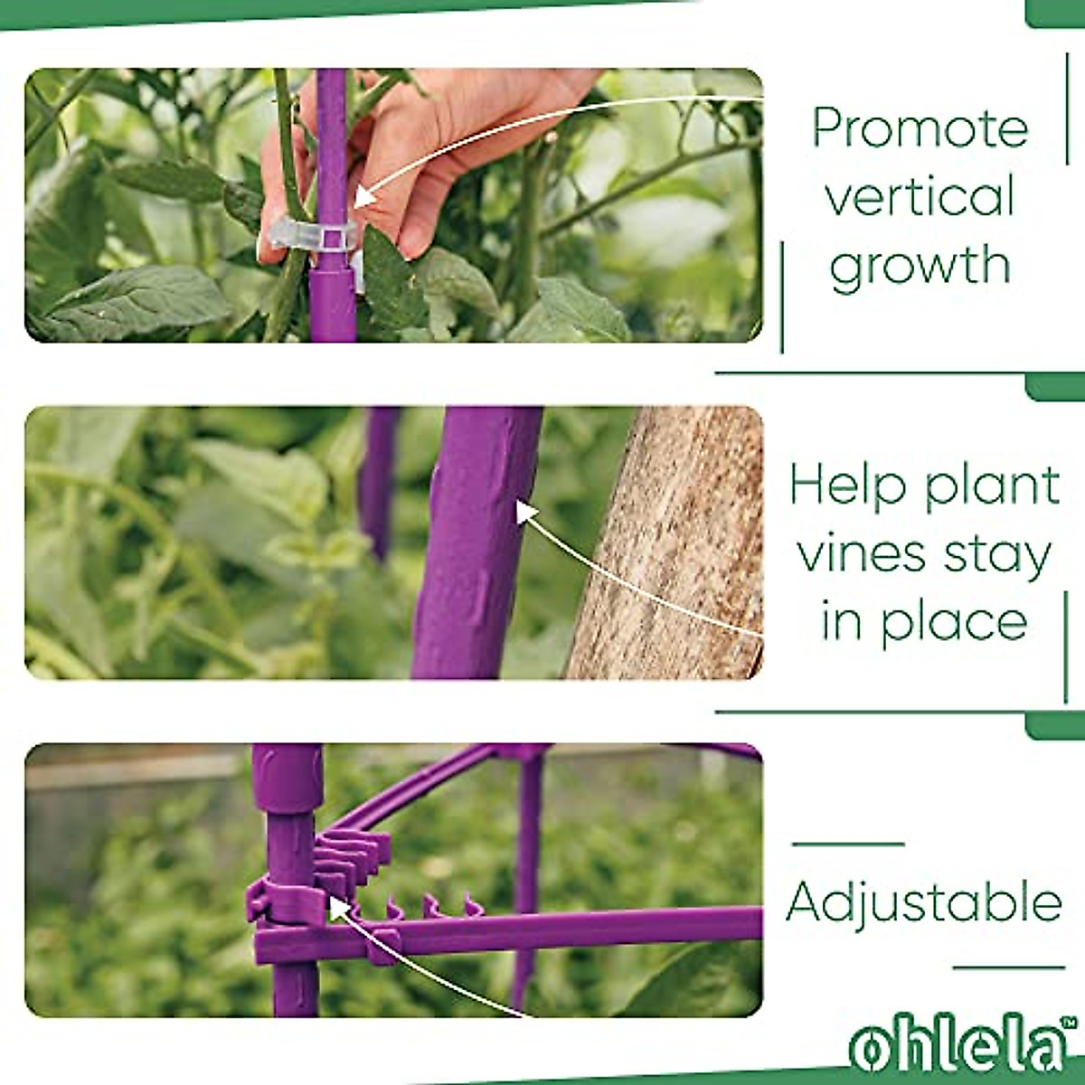 Large Tomato Cages for Garden - 6.5ft (Up to 80 Inches) Heavy Duty Tomato Cages for Vine, Vegetables, Fruits & Flowers with Adjustable Stake Arms - Tomato Stakes with 20Pcs Plant Clips