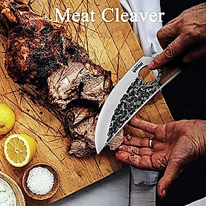 Huusk Viking Knife, Japanese Meat Cleaver Knives Forged Boning Knife with Sheath, High Carbon Steel Japan Butcher Fillet Knife Chef Knives for Kitchen, Camping
