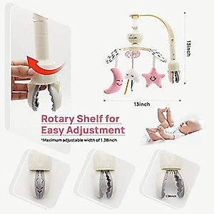 Duomilee Baby Mobile for Crib with Music, Baby Mobiles for Bassinet, Crib Mobile for Girls Length-Adjustable and Rotatable, Nursery Mobiles with Star and Moon for Newborn Aged 0-5 Months(Pink)