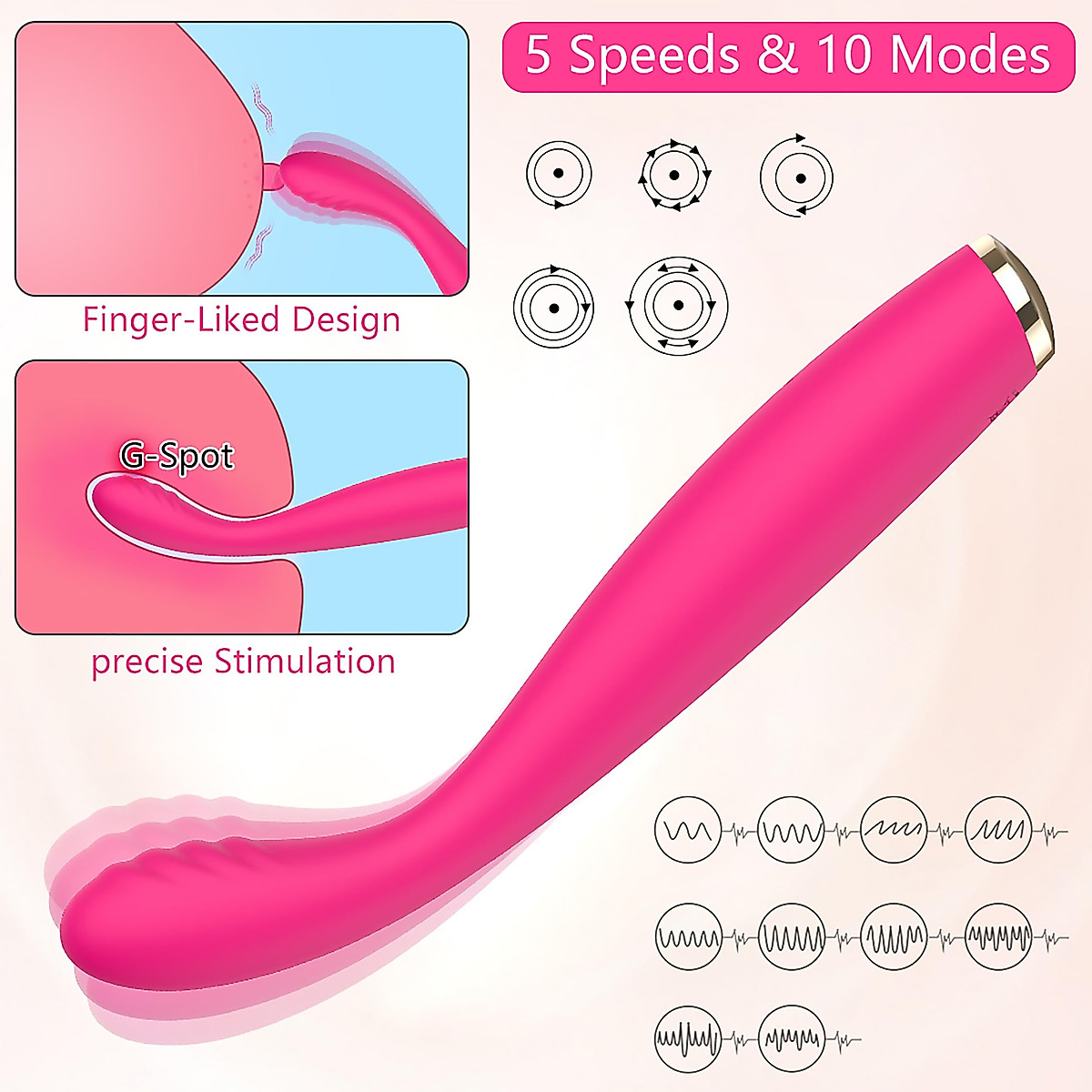 G Spot Vibrator for Women Pleasure, 10 Stimulation Modes & 5 Speeds, Banenu Finger Vibrator Sex Stimulator Tits Clits Clitoris Anal Stimulation Massager Clitoral Vibrator, Adult Sex Toy Pink