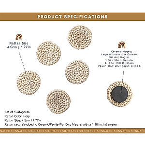 SiennaFox Rattan Fridge Magnet Large Ceramic 1.18in Magnets Boho Home Decor Office Decoration whiteboard Decorative Kitchen Locker Magnetic Aesthetic (Ivory Set of 5)