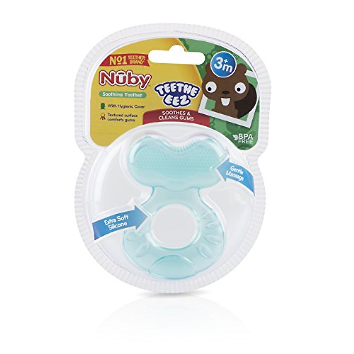 Nuby Silicone Teethe-eez Teether with Bristles, Includes Hygienic Case, Colors May Vary