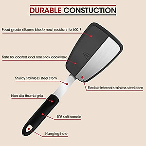 Unicook Flexible Silicone Spatula, Turner, 600F Heat Resistant, Ideal for Flipping Eggs, Burgers, Crepes and More, Small