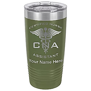 LaserGram 20oz Vacuum Insulated Tumbler Mug, CNA Certified Nurse Assistant, Personalized Engraving Included (Camo Green)