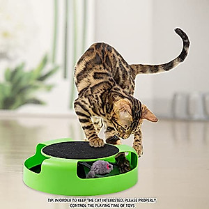 FYNIGO Replaceable Interactive Cat Toy Mouse for Indoor Cats and Kitten,Uncatchable Spinning Mice and a Scratching Pad,Hunting Chasing and Exercising,Cat Scratcher Track Roller Catnip Puzzle Toy,Green