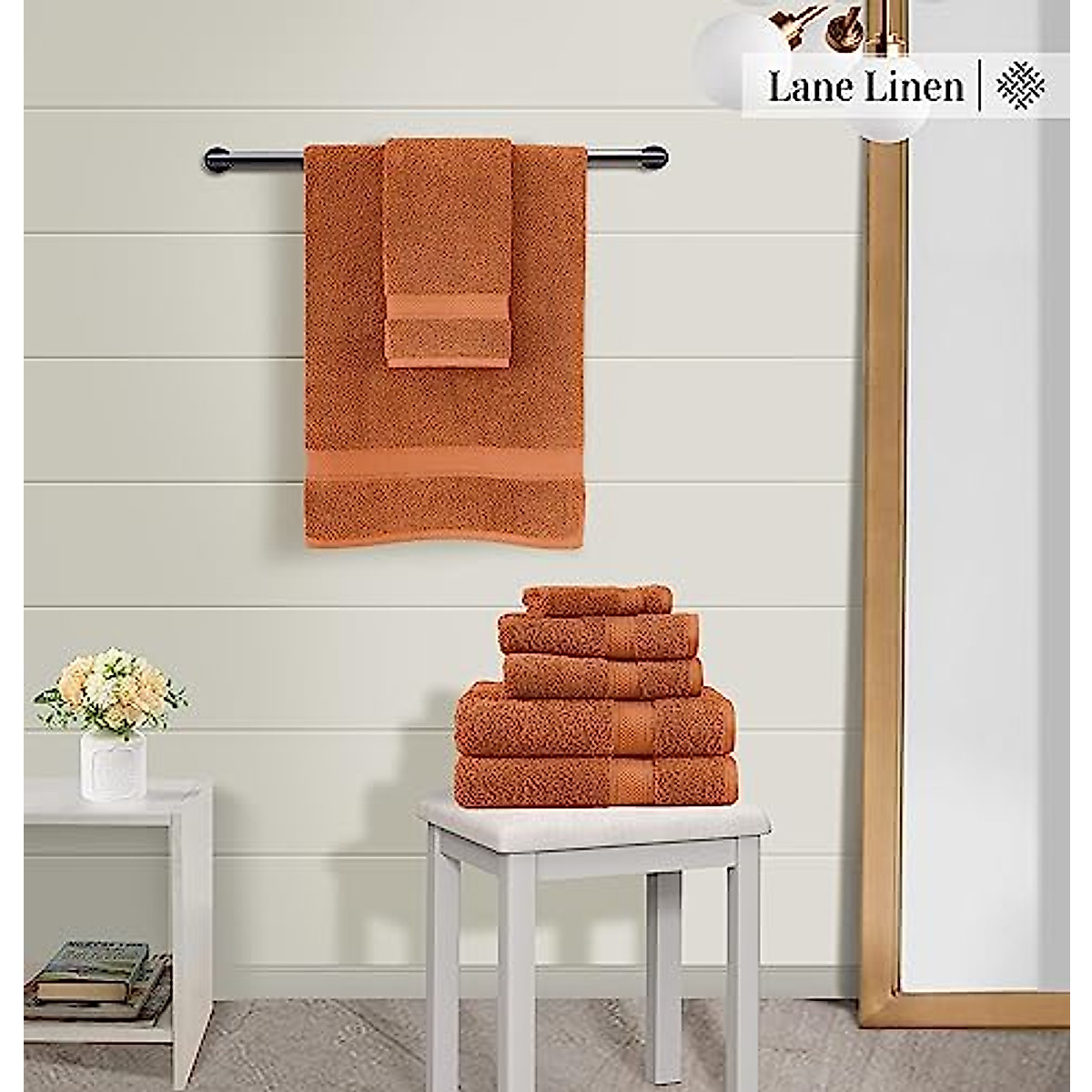 LANE LINEN 100% Cotton Bath Towels Set of 10, 2 Large Bathroom Towels, 4 Soft Hand Towels for Bathroom, 4 Wash Towels, Large Gym Shower Towels Hotel Quality, Absorbent Towels Quick Dry - Tiger Lily