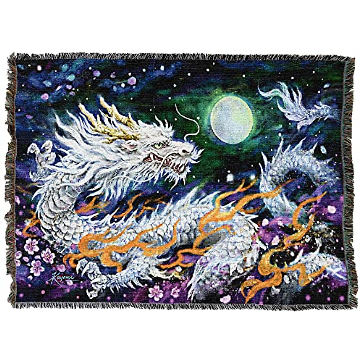 Pure Country Weavers White Dragon and The Moon Blanket by Kayomi Harai - Fantasy Gift Tapestry Throw Woven from Cotton - Made in The USA (72x54)