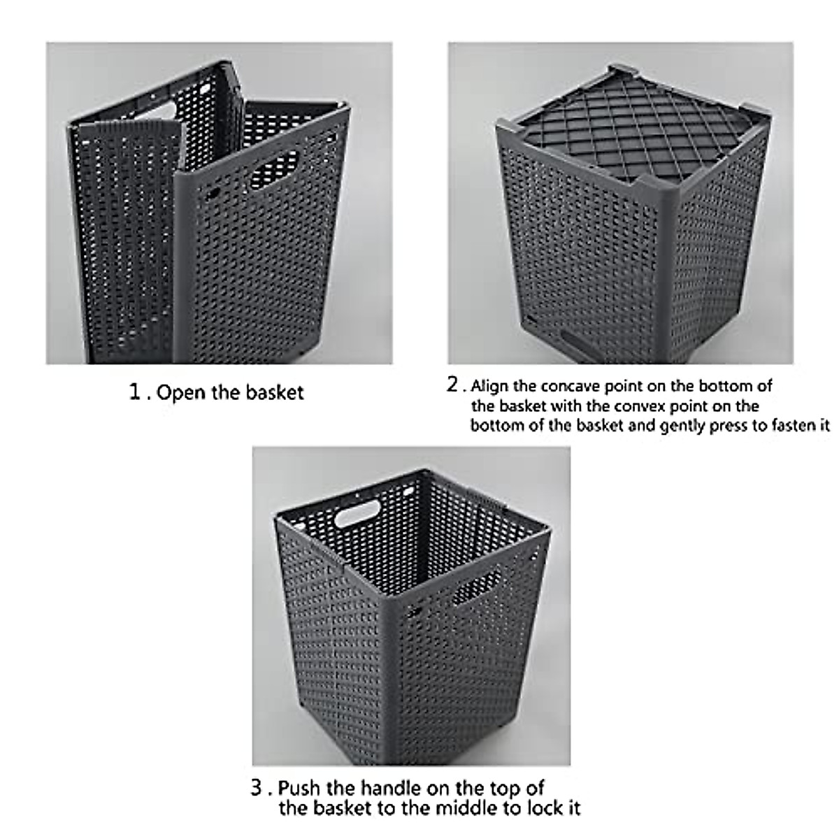 Teyyvn 2-Pack 42 L Plastic Collapsible Laundry Hamper, Folding Storage Basket, Gray, F