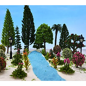QuarenDen Model Scenery Kit, Painted Figures, Model Train Scenery, 47pcs, Miniature Trees, Model Trees, Model Grass Mat for Miniature Scene Landscape