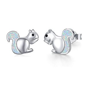 Squirrel Earrings 925 Sterling Silver Cute Opal Little Squirrel Earrings Hypoallergenic Stud Lovely Small Animal Jewelry Gift for Women Girlfriendr Teen Sensitive Ears