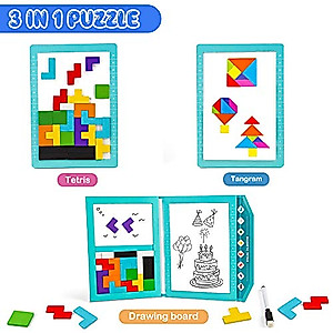 VATOS Puzzle Brain Teasers Magnetic Tangram Jigsaw Toys Magnet Drawing Board Intelligence Colorful 3D Russian Blocks Game STEM Educational Gift for Kids Boys Girl Age 3 4 5 6+ Year Old (47 Pcs)
