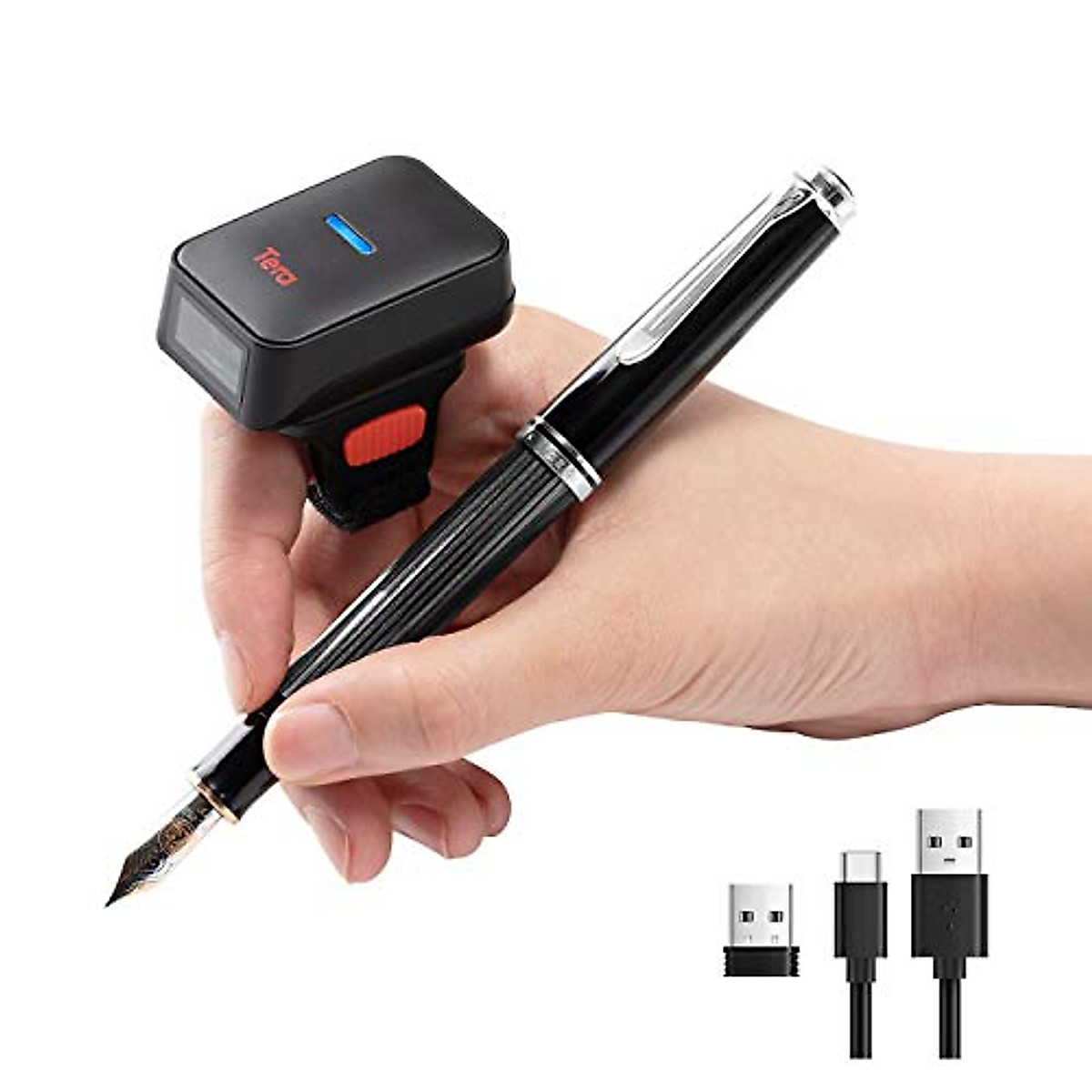 Tera Pro Extreme Performance 1D 2D QR Wireless Ring Barcode Scanner with Bluetooth, Extra Fast Scanning Speed Ultra High Resolution Mini Wearable Finger Bar Code Reader Model HW0010