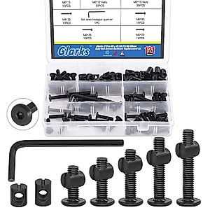 Glarks 120Pcs M6x15/20/25/30/35mm Black Hex Socket Cap Bolt Screws and Barrel Nut Assortment Kit with a Allen Wrench for Crib Baby Bed Cots Furniture