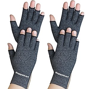 Happymart 2 Pairs Arthritis Gloves, Hand Compression Gloves for Rheumatoid, Pain Relief, Carpal Tunnel, Swelling, Joint Support, Driving Fingerless Gloves for Women Men (Black, Medium)