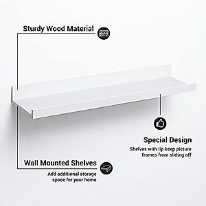 Axeman Floating Shelves White, 24 Inch Modern Wood Wall Shelves Set of 3, Picture Shelf Photo Ledge Shelves for Nursery Bookshelf Bathroom Kitchen Bedroom, White
